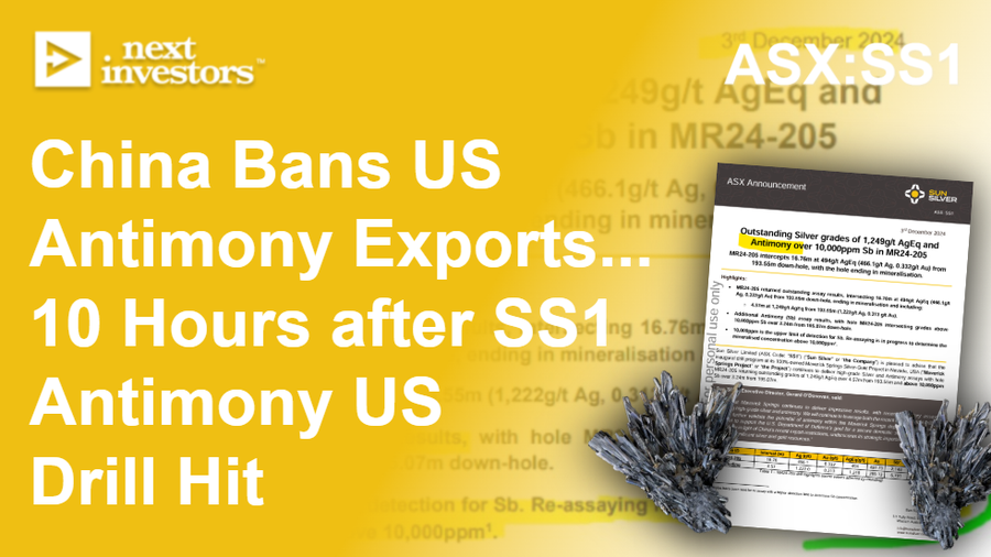 SS1 announces high grades of critical military metal antimony at its US ...